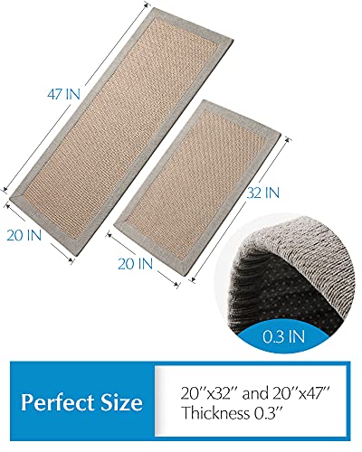 SUPENUIN Kitchen Rugs and Mats 2PCS Non Skid Kitchen Mats for Floor Washable Kitchen Runner Rugs for Kitchen Front of Sink Grey 20"x32"+20"x47"