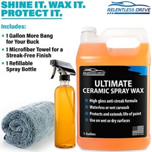 Relentless Drive Car Wax Kit (Gallon) - Wet or Waterless Ceramic Wax & Microfiber Towel - Car Wax Spray Provides The Perfect Ceramic Coating for Cars