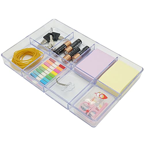 carrotez Makeup Organizer, Drawer Organizer, 8 Grid Plastic Storage Organizer, Clear Plastic Compartment Organizer for Makeup, Jewelry, Accessories