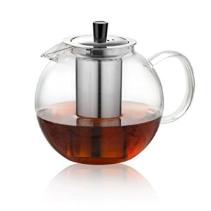 1500m glass teapot with removable stainless infuser(52oz), ehugos stovetop safe large tea pot, hand crafted kettle for women and adult, for loose leaf tea, hot and iced water, juice beverage