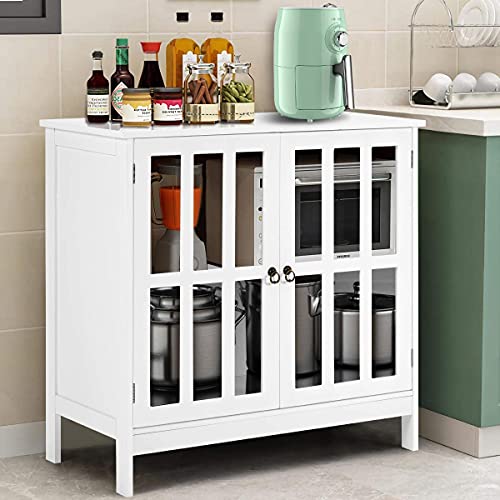 MELLCOM Wooden Storage Cabinet, Sideboard Console, Buffet Cabinet Entryway Kitchen Dining Console Living Room, White