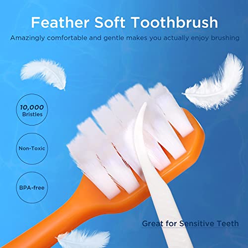 Oralphi Feather Soft Toothbrush, with 10000 Extra Soft Micro Nano Bristles, for Sensitive Teeth and Gum Recession (Wide Head, 6 Count)