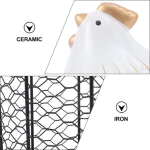 DOITOOL Iron Eggs Basket Egg Storage Basket Metal Wire Hen Egg Holder with White Ceramic Chicken Lid Hen Shaped Egg Dispenser Kitchen Supplies for Organizer Store Egg