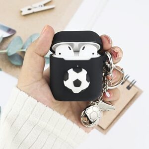 Wonhibo Soccer Airpods Case for Men Boys,Sport Cool Black Cover for Apple Airpod 1 & 2 with Keychain