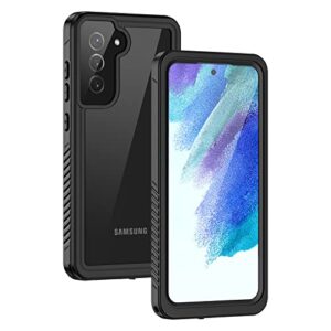 lanhiem samsung galaxy s21 fe case, ip68 waterproof dustproof case with built-in screen protector, full body heavy duty shockproof protective clear cover for galaxy s21 fe 5g 6.4 inch, black