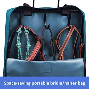 Harrison Howard Bridle/Halter Bag with 3 Prong Tack Rack Durable Waterproof Fabric Horse Tack Carry Bag-Teal