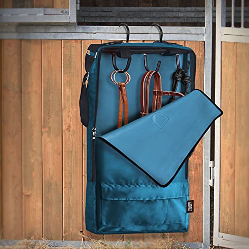 Harrison Howard Bridle/Halter Bag with 3 Prong Tack Rack Durable Waterproof Fabric Horse Tack Carry Bag-Teal