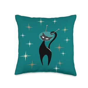 isabella machell mcm retro atomic mid century modern space cat turquoise throw pillow, 16x16, multicolor