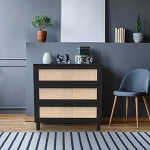 creativeland 3 drawer dresser, oxford rattan chest of drawers end cabinets storage corner bedside table for bedroom,living room,entryway, durable modern luxury furniture decorative (black)