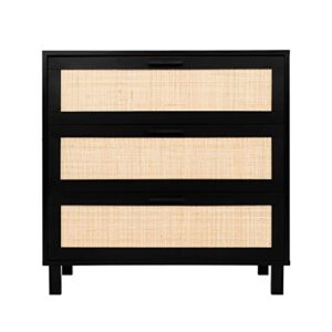 CREATIVELAND 3 Drawer Dresser, Oxford Rattan Chest of Drawers End Cabinets Storage Corner Bedside Table for Bedroom,Living Room,Entryway, Durable Modern Luxury Furniture Decorative (Black)