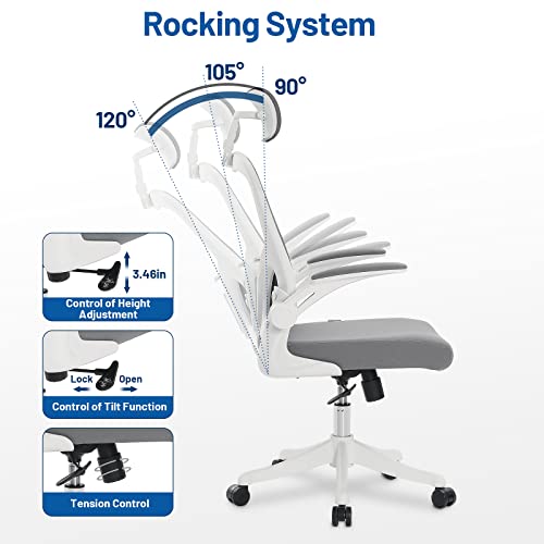 VANSPACE Ergonomic Office Chair High Back Executive Mesh Computer Desk Chair with Adjustable Lumbar Support Headrest and Flip-up Armrest Swivel Home Office Chair White