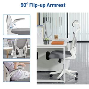 VANSPACE Ergonomic Office Chair High Back Executive Mesh Computer Desk Chair with Adjustable Lumbar Support Headrest and Flip-up Armrest Swivel Home Office Chair White