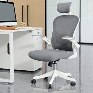 VANSPACE Ergonomic Office Chair High Back Executive Mesh Computer Desk Chair with Adjustable Lumbar Support Headrest and Flip-up Armrest Swivel Home Office Chair White