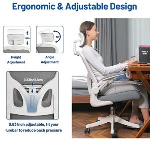 VANSPACE Ergonomic Office Chair High Back Executive Mesh Computer Desk Chair with Adjustable Lumbar Support Headrest and Flip-up Armrest Swivel Home Office Chair White