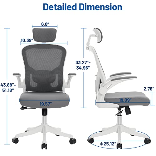 VANSPACE Ergonomic Office Chair High Back Executive Mesh Computer Desk Chair with Adjustable Lumbar Support Headrest and Flip-up Armrest Swivel Home Office Chair White