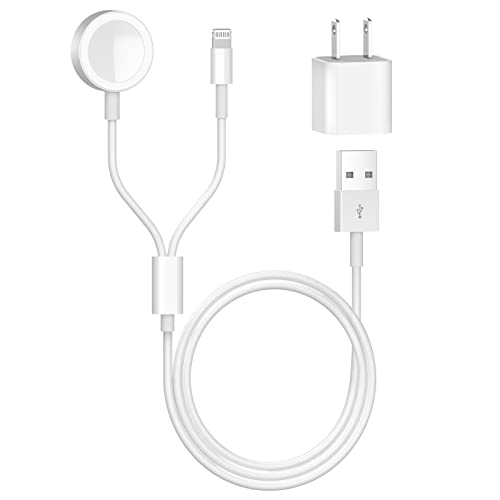 [Apple MFi Certified] 2 in 1 iPhone and Watch Charger 6.6 FT Fast iWatch Charging Cable with USB Wall Charger Travel Plug for Apple Watch Series 8/7/6/SE/5/4/3/2/1/Ultra & iPhone 14/13/12/Pro/Max/XR/X