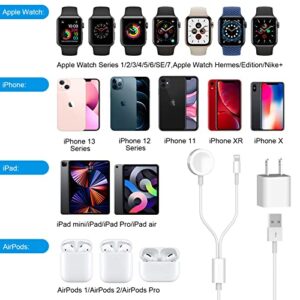 [Apple MFi Certified] 2 in 1 iPhone and Watch Charger 6.6 FT Fast iWatch Charging Cable with USB Wall Charger Travel Plug for Apple Watch Series 8/7/6/SE/5/4/3/2/1/Ultra & iPhone 14/13/12/Pro/Max/XR/X