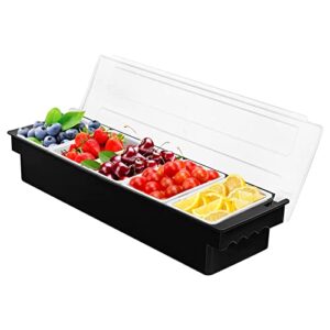 5 compartment plastic dispenser fruit veggie condiment caddy with lid，ice cooled condiment serving container chilled garnish tray bar caddy for home work or restaurant (black)