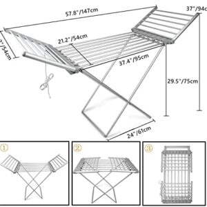 tonchean Heated Drying Rack Folding Electric Clothes Drying Rack, Collapsible Laundry Drying Rack, Free-Standing Heating Garment Dryer Towel Rail Space Saving for Home Indoor/Outdoor