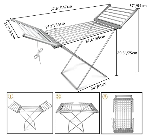 tonchean Heated Drying Rack Folding Electric Clothes Drying Rack, Collapsible Laundry Drying Rack, Free-Standing Heating Garment Dryer Towel Rail Space Saving for Home Indoor/Outdoor