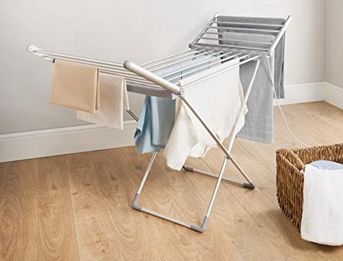 tonchean Heated Drying Rack Folding Electric Clothes Drying Rack, Collapsible Laundry Drying Rack, Free-Standing Heating Garment Dryer Towel Rail Space Saving for Home Indoor/Outdoor