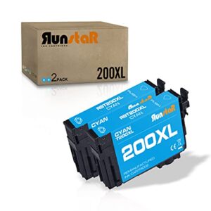 run star 2 pack 200xl cyan remanufactured ink cartridge replacement for epson 200xl for epson expression home xp-200 xp-300 xp-310 xp-400 xp-410 workforce wf-2520 wf-2530 wf-2540 printer (2 cyan)