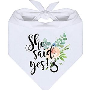 YHTWIN She Said Yes Wedding Dog Bandana, White Flower Pattern Cotton Triangle Dog Scarf, Dog Engagement Wedding Announcement Photo Props Accessories for Pet Dog Lovers Gifts