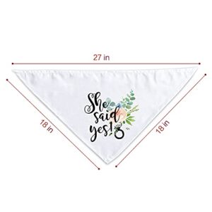 YHTWIN She Said Yes Wedding Dog Bandana, White Flower Pattern Cotton Triangle Dog Scarf, Dog Engagement Wedding Announcement Photo Props Accessories for Pet Dog Lovers Gifts