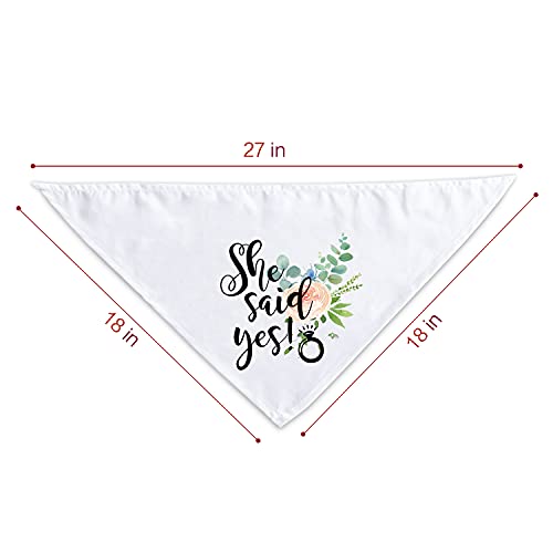 YHTWIN She Said Yes Wedding Dog Bandana, White Flower Pattern Cotton Triangle Dog Scarf, Dog Engagement Wedding Announcement Photo Props Accessories for Pet Dog Lovers Gifts