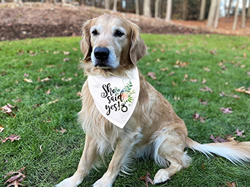 YHTWIN She Said Yes Wedding Dog Bandana, White Flower Pattern Cotton Triangle Dog Scarf, Dog Engagement Wedding Announcement Photo Props Accessories for Pet Dog Lovers Gifts