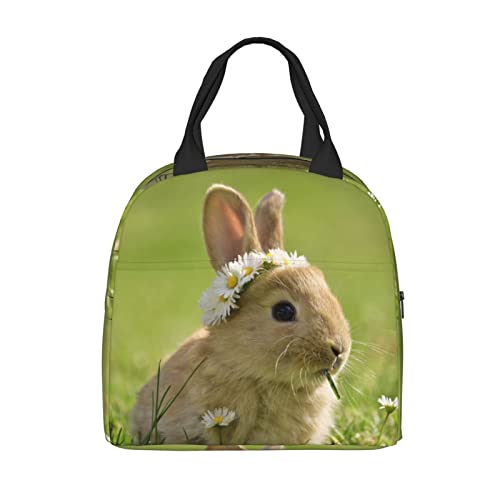 PrelerDIY Cute Rabbit Lunch Box - Insulated Lunch Bags for Kids Boys Girls Reusable Lunch Tote Bags, Perfect for School/Camping/Hiking/Picnic/Beach/Travel