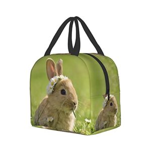 PrelerDIY Cute Rabbit Lunch Box - Insulated Lunch Bags for Kids Boys Girls Reusable Lunch Tote Bags, Perfect for School/Camping/Hiking/Picnic/Beach/Travel