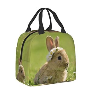 PrelerDIY Cute Rabbit Lunch Box - Insulated Lunch Bags for Kids Boys Girls Reusable Lunch Tote Bags, Perfect for School/Camping/Hiking/Picnic/Beach/Travel