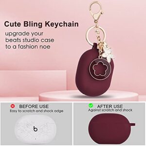 Beats Studio Buds Case Cover with Cute Bling Keychain,OLEBAND Silione Protective and Anti-Slip Earbds Cover for Beats Studio Charging Case,LED Visible,for Women and Girls,Burgundy