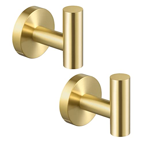 KES Bath Robe Hook Towel Hook for Bathroom Kitchen SUS304 Stainless Steel Wall Mount Brushed Gold 2 Pack, A2164-BZ-P2