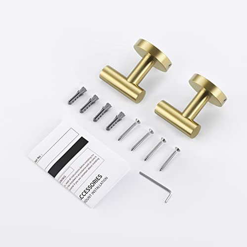 KES Bath Robe Hook Towel Hook for Bathroom Kitchen SUS304 Stainless Steel Wall Mount Brushed Gold 2 Pack, A2164-BZ-P2