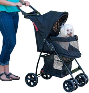 pet gear no-zip happy trails lite pet stroller for cats/dogs, zipperless entry, easy fold with removable liner, safety tether, storage basket + cup holder, 4 colors