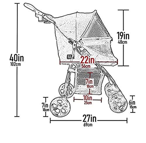 Pet Gear No-Zip Happy Trails Lite Pet Stroller for Cats/Dogs, Zipperless Entry, Easy Fold with Removable Liner, Safety Tether, Storage Basket + Cup Holder, 4 Colors