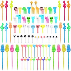 jyplkcmt 80 pcs animal food picks for kids, fun bento food picks, cute bento picks for kids toddler, reusable cartoon animal fruit kids food picks for bento box toothpicks, lunch picks for kids bento