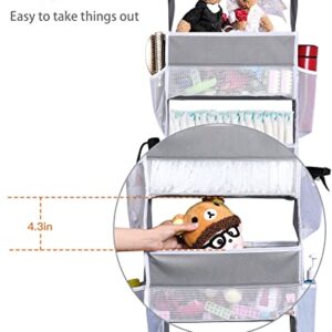 ULG Over Door Organizer with 4 Large Pockets 6 Mesh Side Pockets, 33 lbs Weight Capacity Hanging Storage Organizer with Clear Window for Bedroom Nursery, Baby Kids Toys, Diapers, Light Grey (1 Pack)