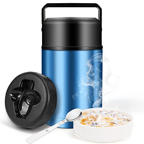 SSAWcasa Food Thermos,34oz Soup Thermos for Hot Food,Insulated Food Container,Wide Mouth Lunch Thermos Food Jar with Spoon,Leak Proof Stainless Steel Vacuum Thermal Bento Box Flask for Adult (Blue)