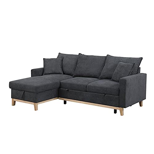 Lilola Home Colton Dark Gray Woven Reversible Sleeper Sectional Sofa with Storage Chaise