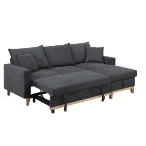 Lilola Home Colton Dark Gray Woven Reversible Sleeper Sectional Sofa with Storage Chaise