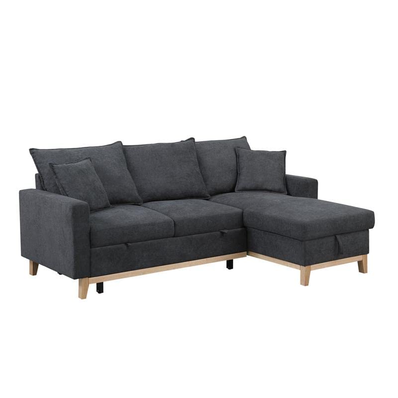 Lilola Home Colton Dark Gray Woven Reversible Sleeper Sectional Sofa with Storage Chaise