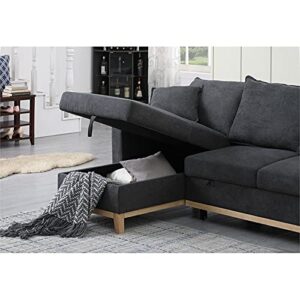 Lilola Home Colton Dark Gray Woven Reversible Sleeper Sectional Sofa with Storage Chaise