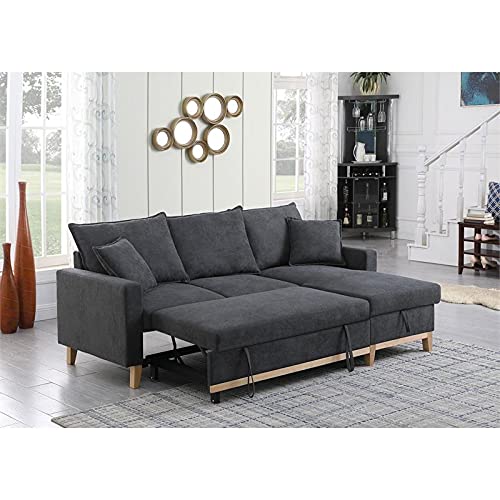 Lilola Home Colton Dark Gray Woven Reversible Sleeper Sectional Sofa with Storage Chaise