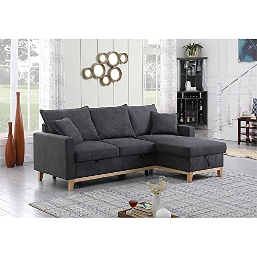 Lilola Home Colton Dark Gray Woven Reversible Sleeper Sectional Sofa with Storage Chaise