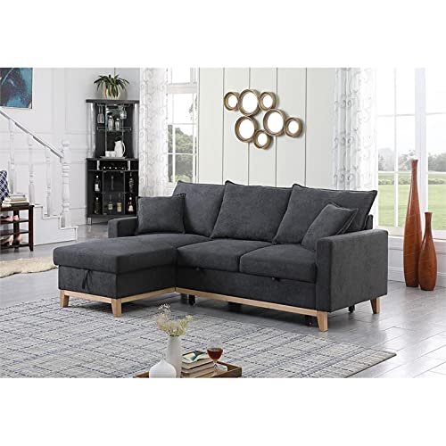 Lilola Home Colton Dark Gray Woven Reversible Sleeper Sectional Sofa with Storage Chaise