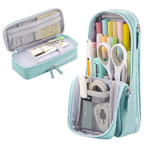 Big Capacity Pencil Case Standing Pen Holder Large Storage Stationery Case Cute Pencil Pouch Bag School College Office Organizer Back to School Supplies for Kids Boys Girls Teens (Green)