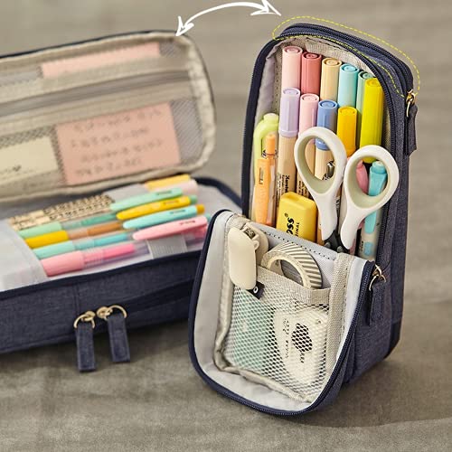 Big Capacity Pencil Case Standing Pen Holder Large Storage Stationery Case Cute Pencil Pouch Bag School College Office Organizer Back to School Supplies for Kids Boys Girls Teens (Green)